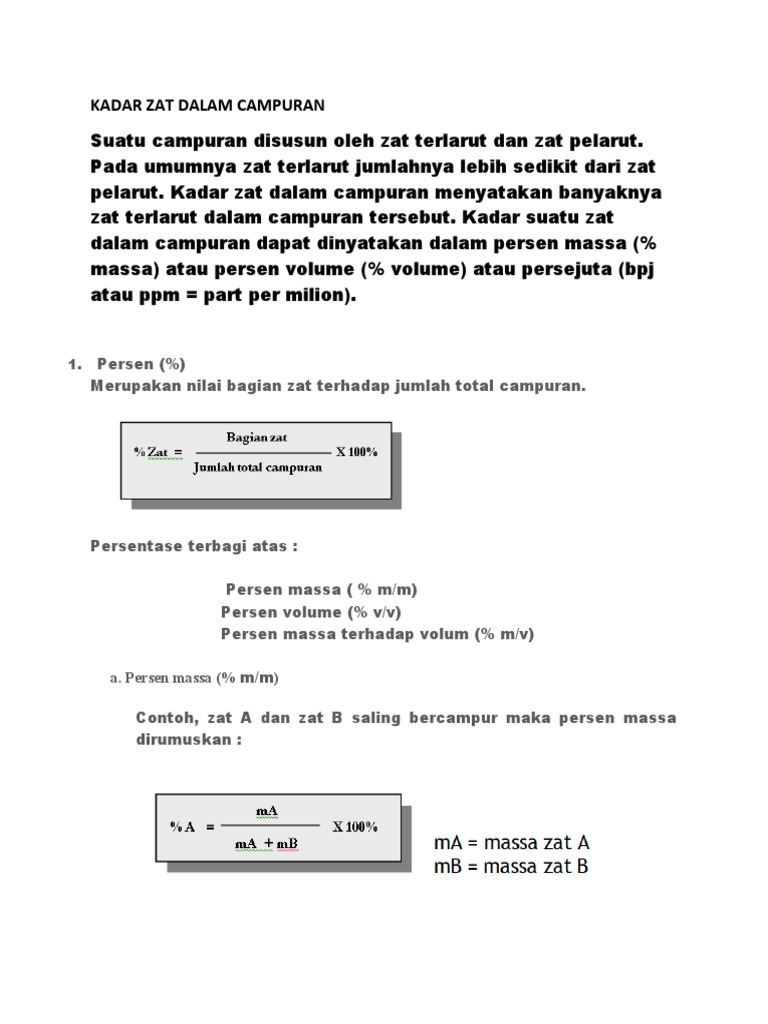 Catatan Kadar Zat Dalam Campuran | PDF