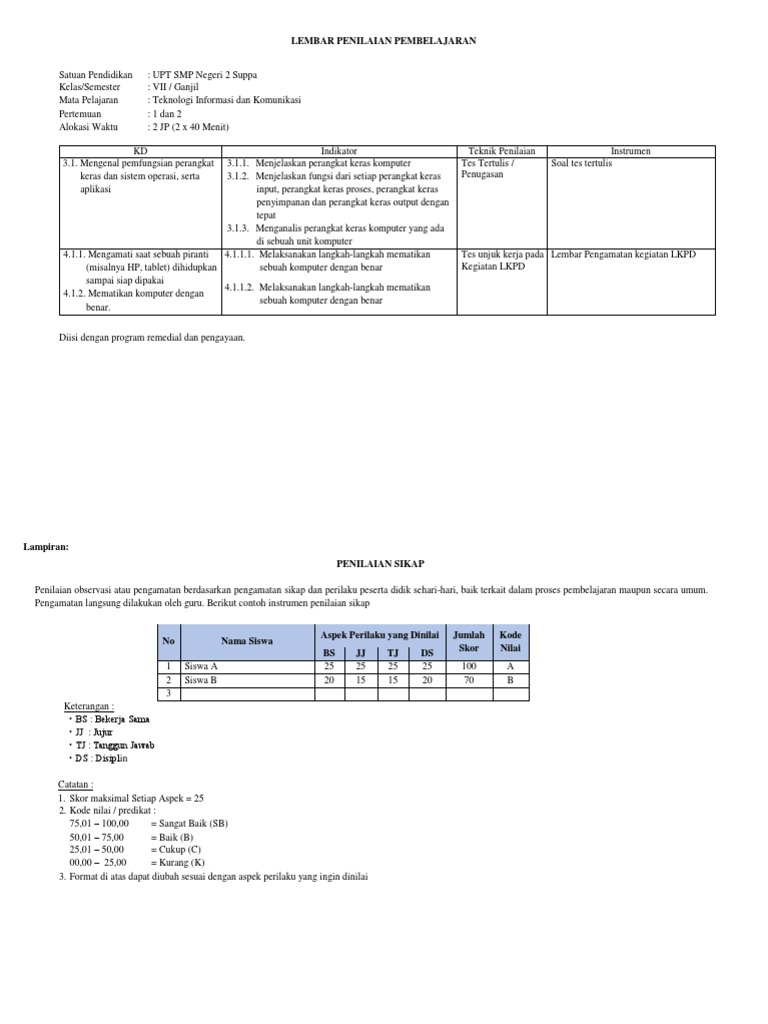 LK 7. Format Penilaian Hardware | PDF