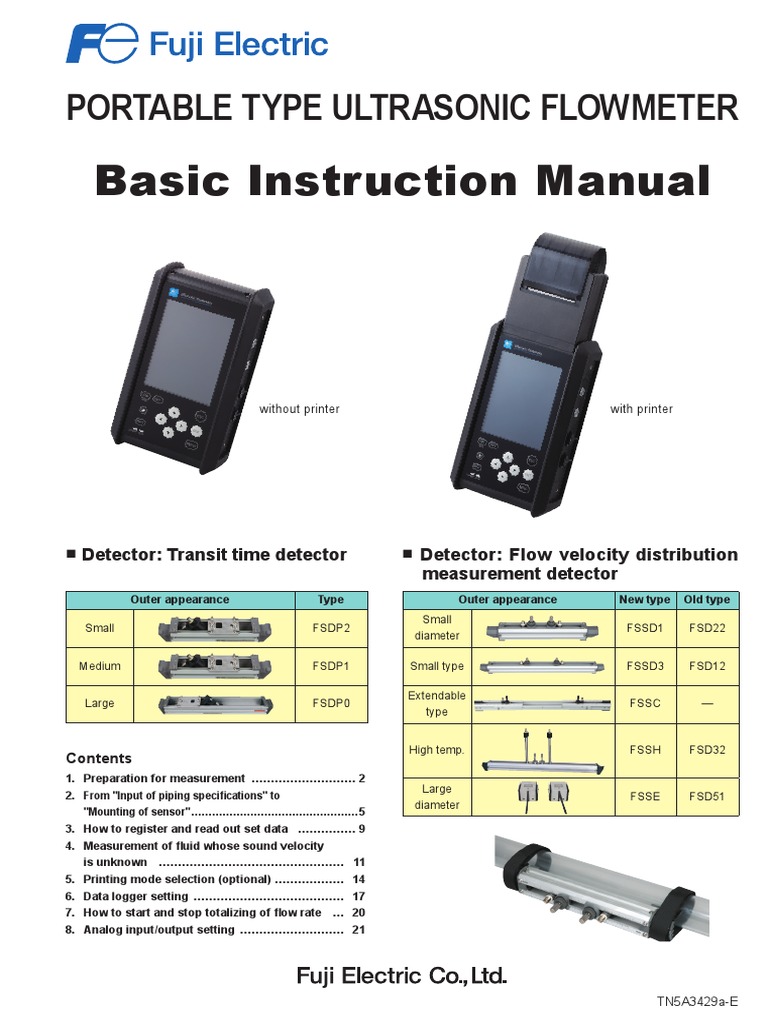 FSC Portable Type Ultrasonic Flowmeter Basic Instruction Manual | PDF ...