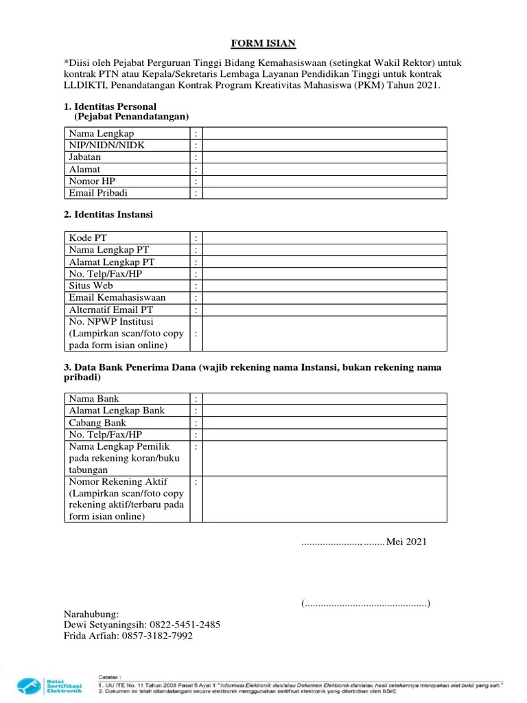 Form Isian Kontrak PKM 2021 Unduh | PDF | Komputer