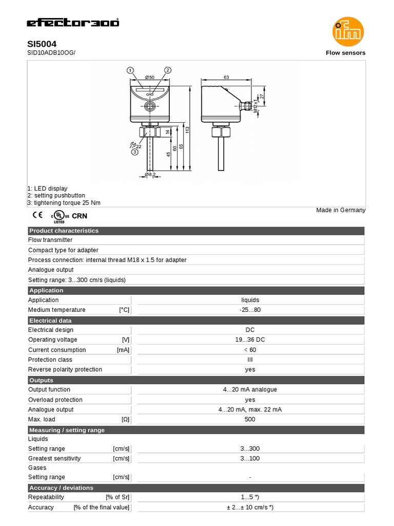 Ifm Ds Si5004 en | PDF | Electrical Connector | Flow Measurement