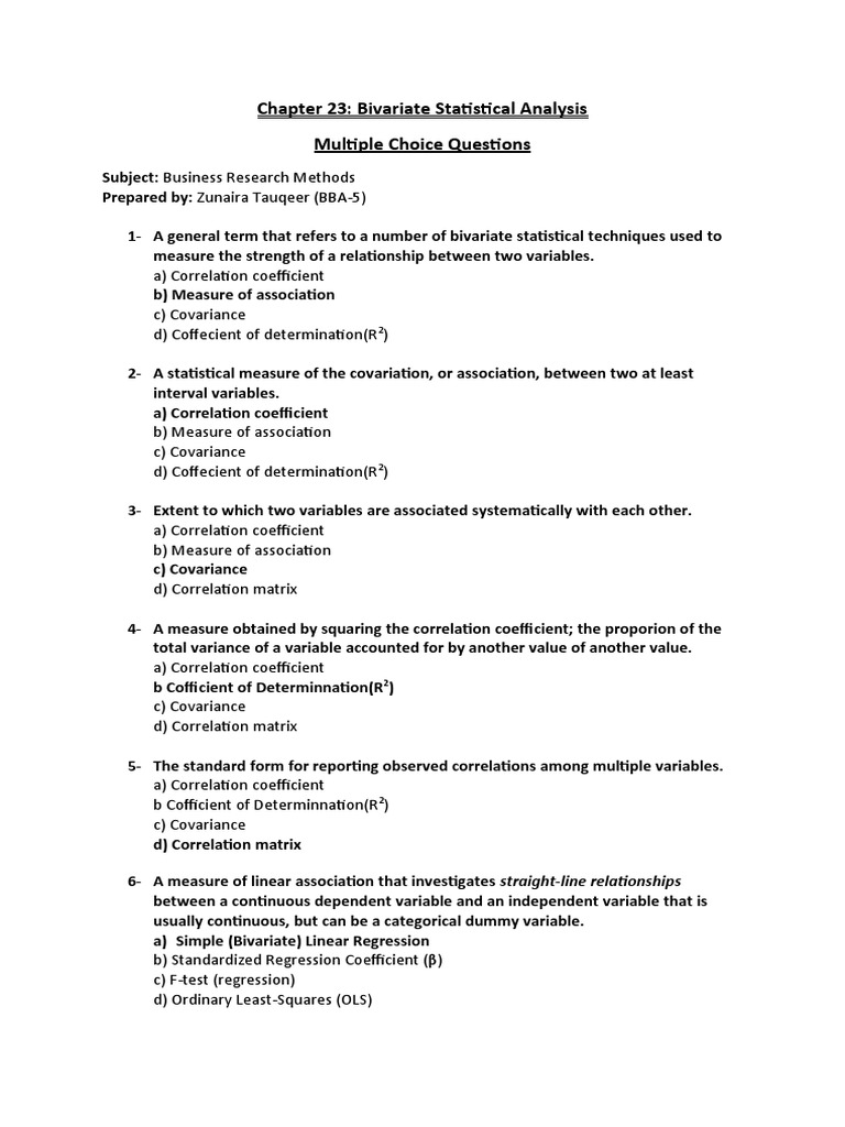 Chapter 23 Bivariate Statistical Analysis MCQS | PDF | Ordinary Least Squares | Regression Analysis