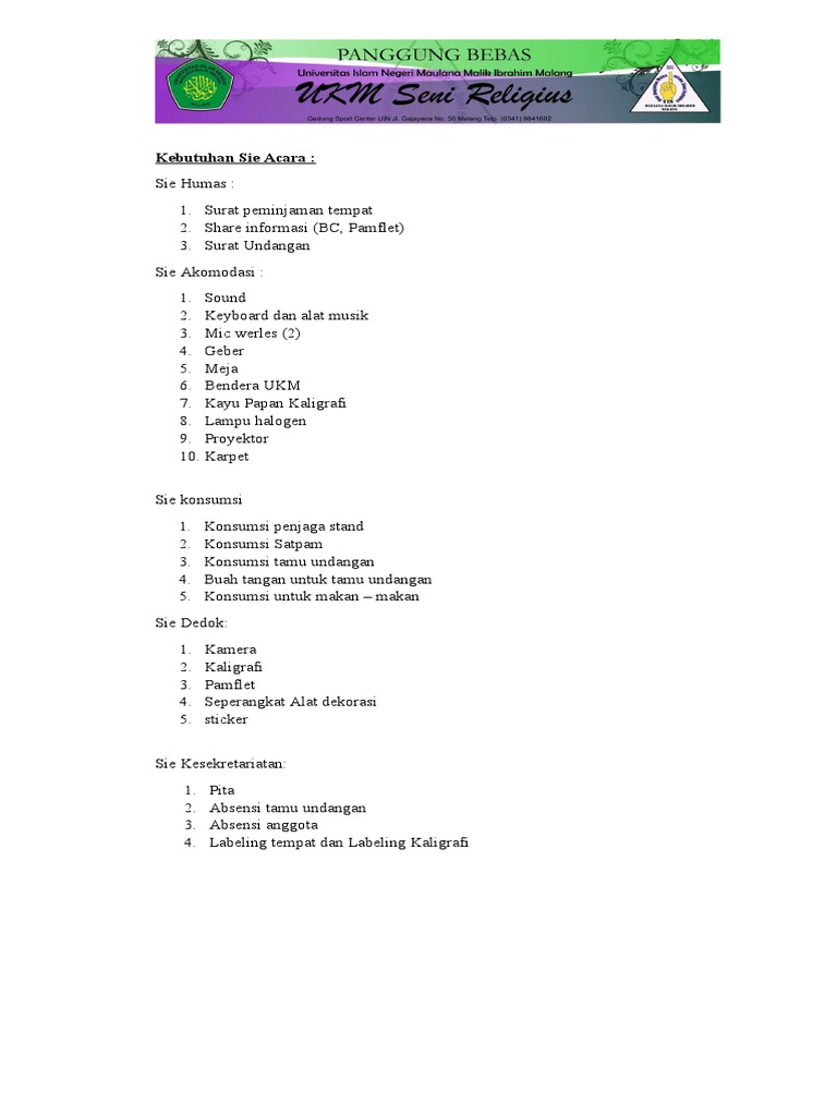 Kebutuhan Sie Acara | PDF