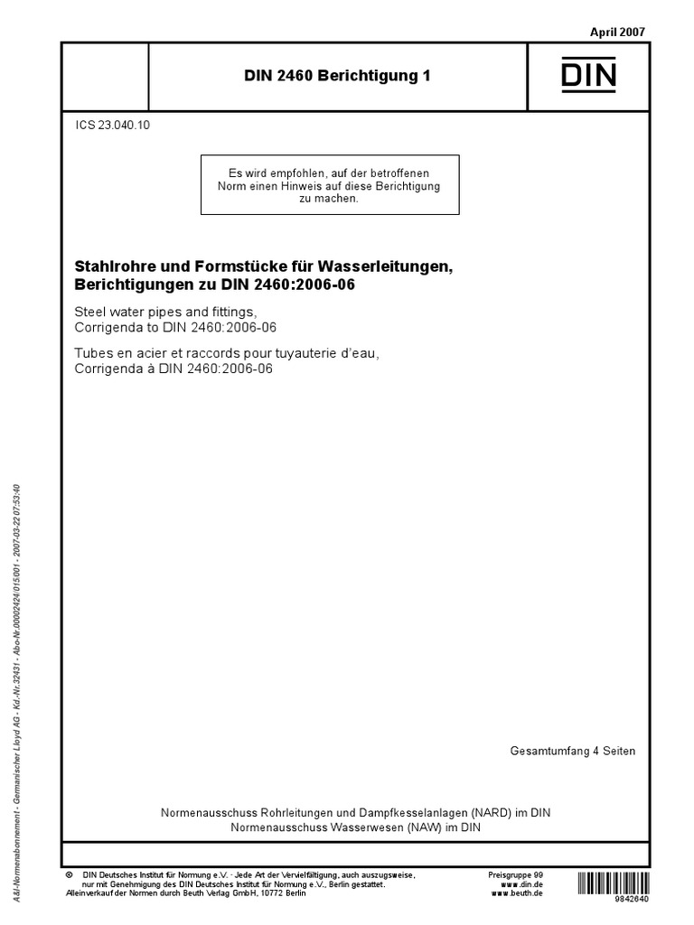 DIN 2460 Berichtigung 1 | PDF
