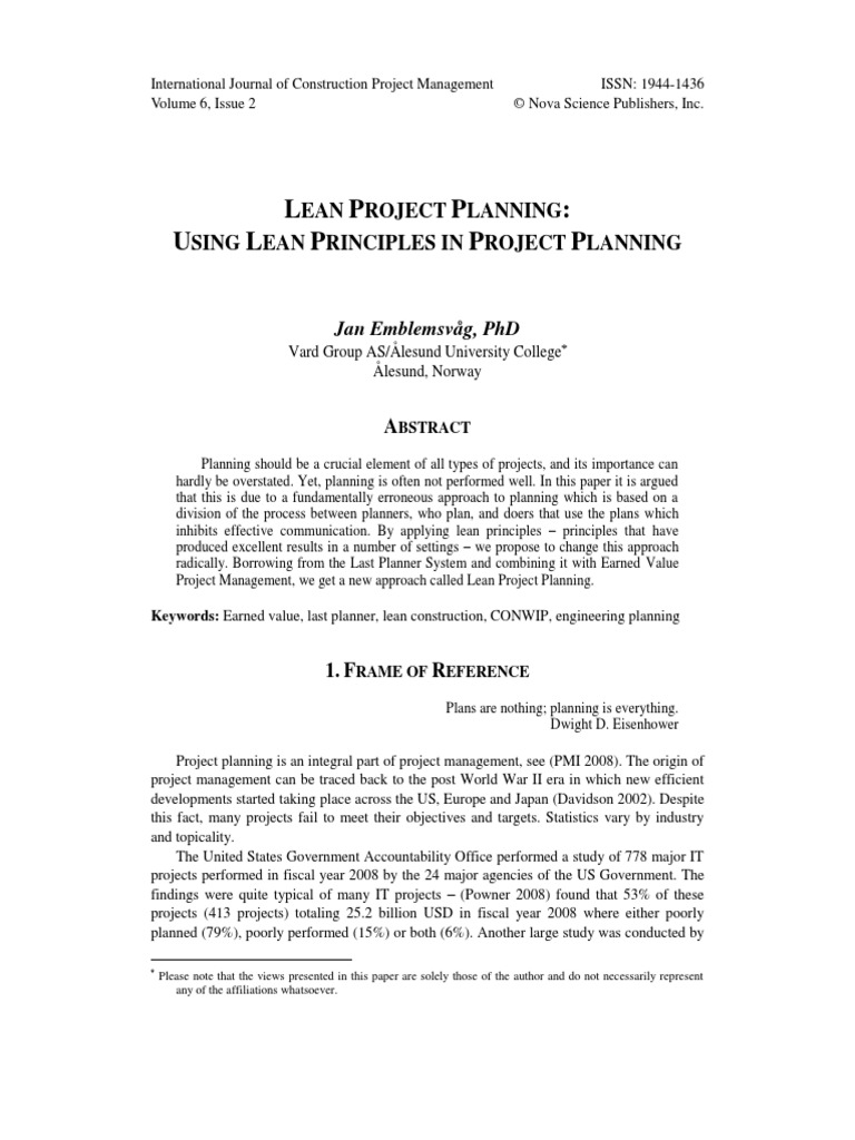 Lean Project Planning - Using Lean Principles in Project Planning - Jan ...