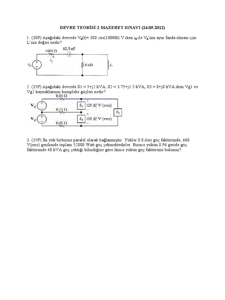 Devre Teori̇si̇2 Vi̇ze Sinavi - 14042021 - Sorular | PDF