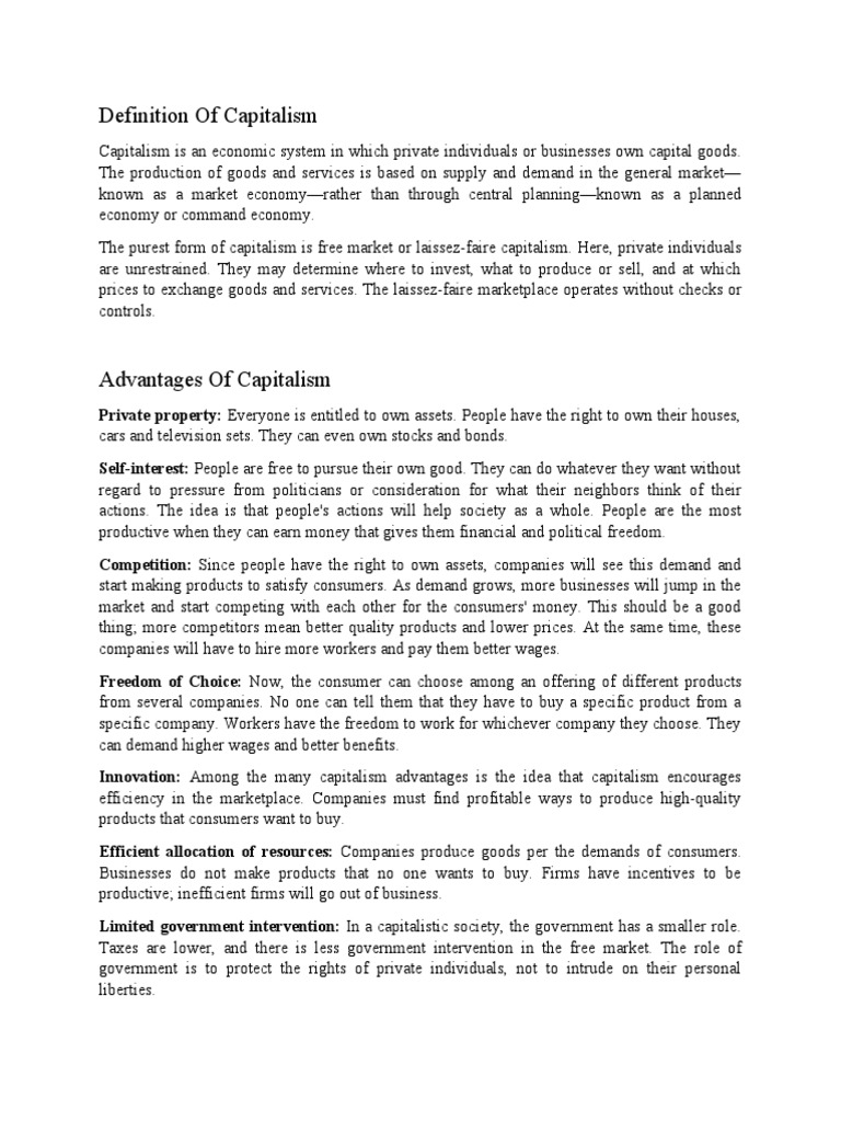 Definition of Capitalism | PDF | Free Market | Capitalism