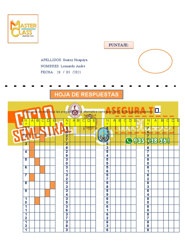 Hoja de respuestas para examen de alternativas múltiples | PDF