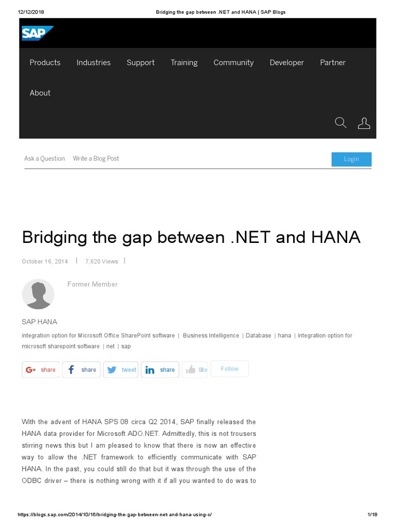 Bridge The Gape of .Net With HANA | PDF | Parameter (Computer Programming) | Databases