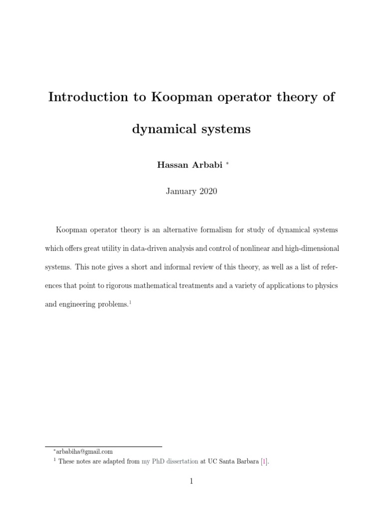 Introduction To Koopman Operator Theory of Dynamical Systems | PDF | Attractor | Dynamical System