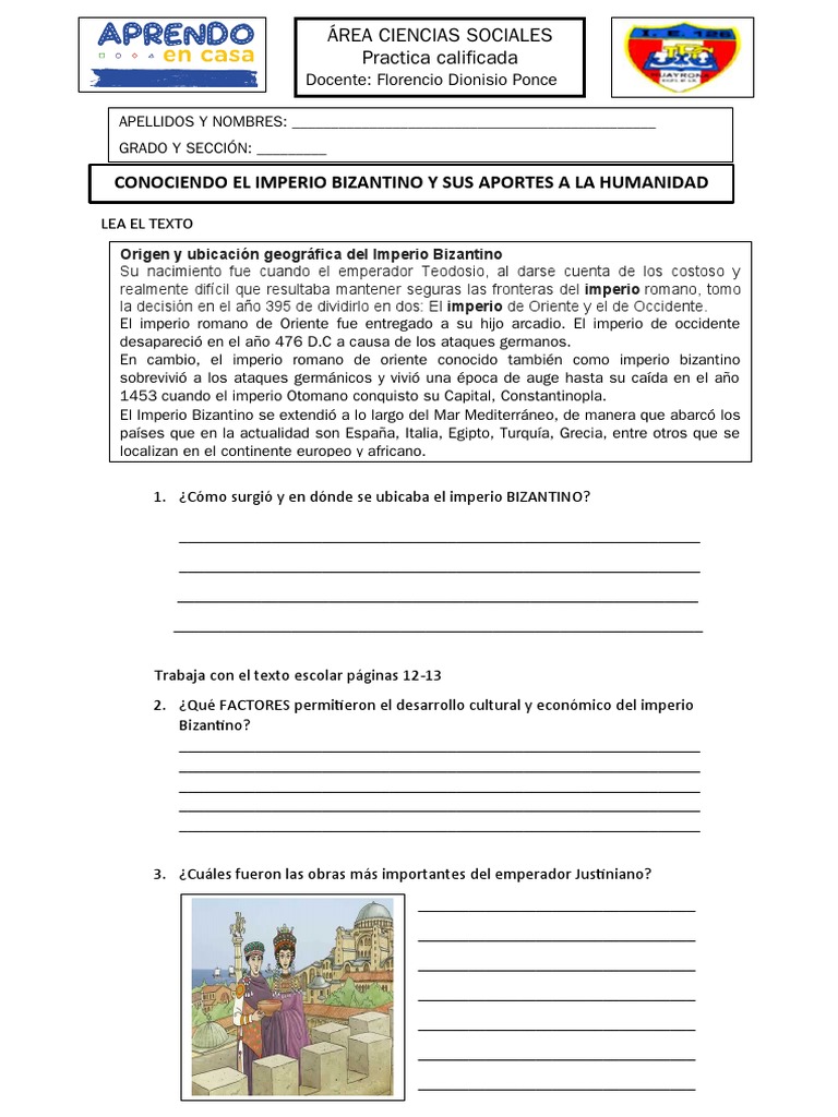 Ficha de Trabajo La Cultura Bizantina 2 A-B-C-D | PDF | imperio ...