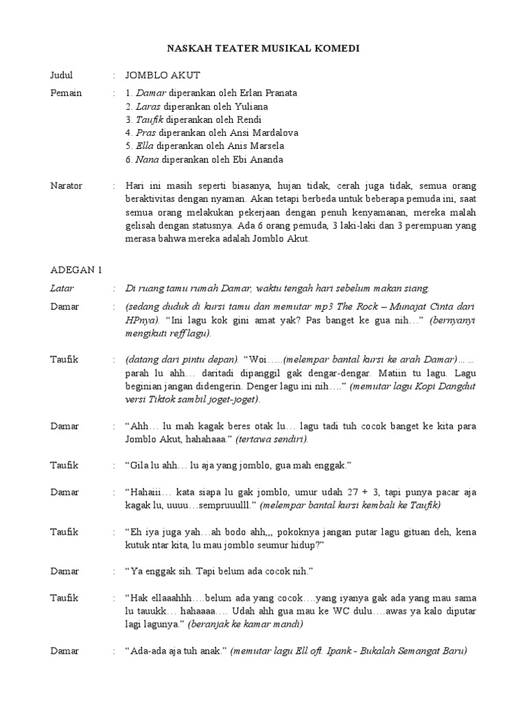 Naskah Teater Jomblo Akut | PDF