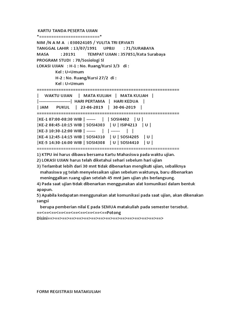 Kartu Tanda Peserta Ujian | PDF
