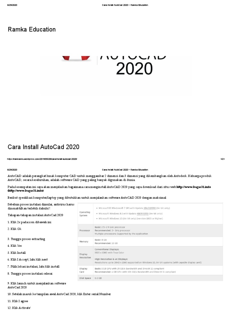 Cara Install AutoCad 2020 - Ramka Education | PDF