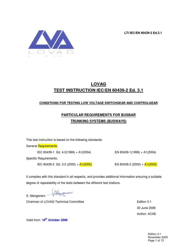 LTI IEC-EN60439-2 Ed 3-1 | PDF | Insulator (Electricity) | Verification ...