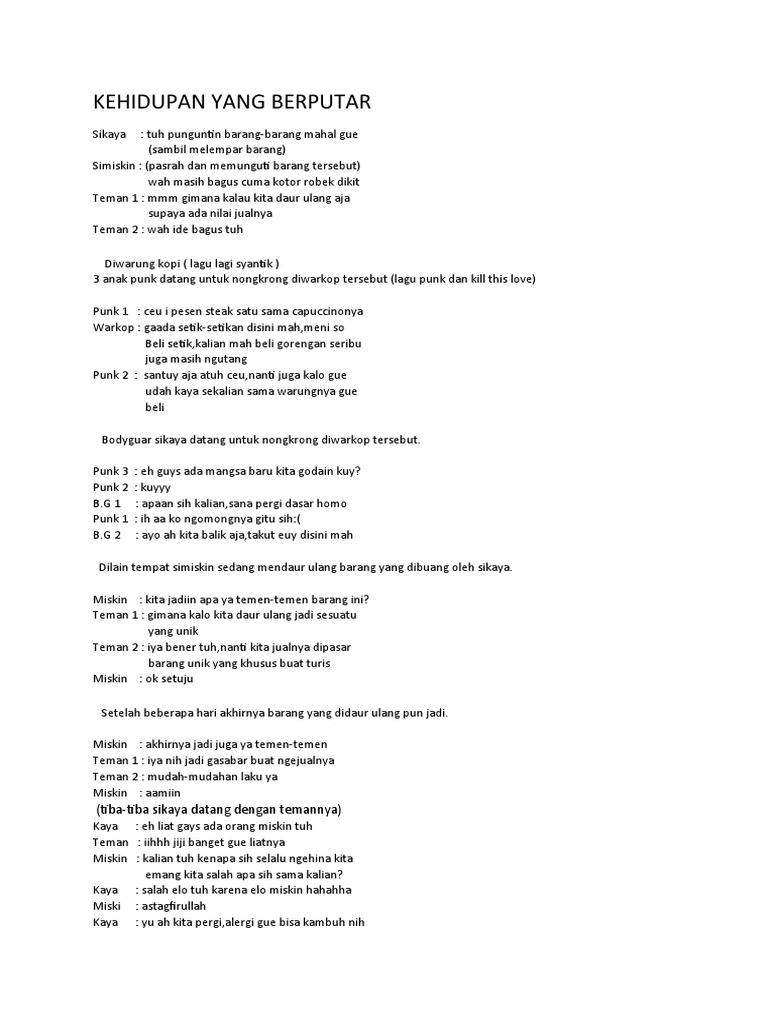 Contoh Naskah Drama Musikal-Kehidupan Yang Berputar | PDF