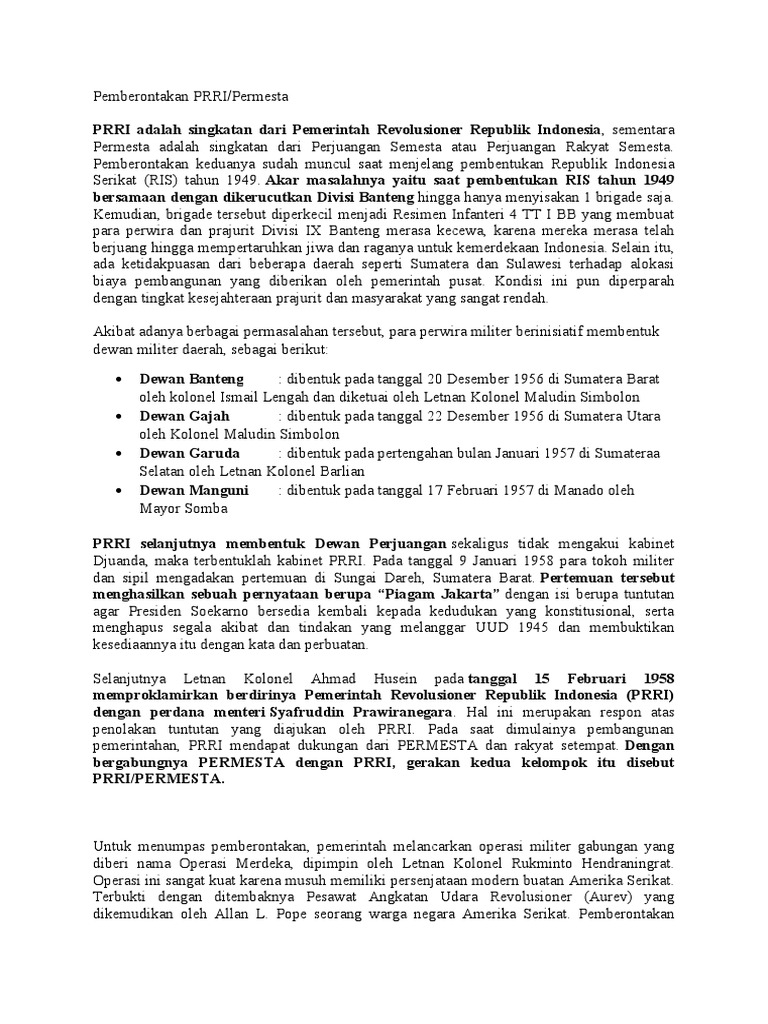 Pemberontakan PRRI/Permesta 1958 | PDF | Perjalanan