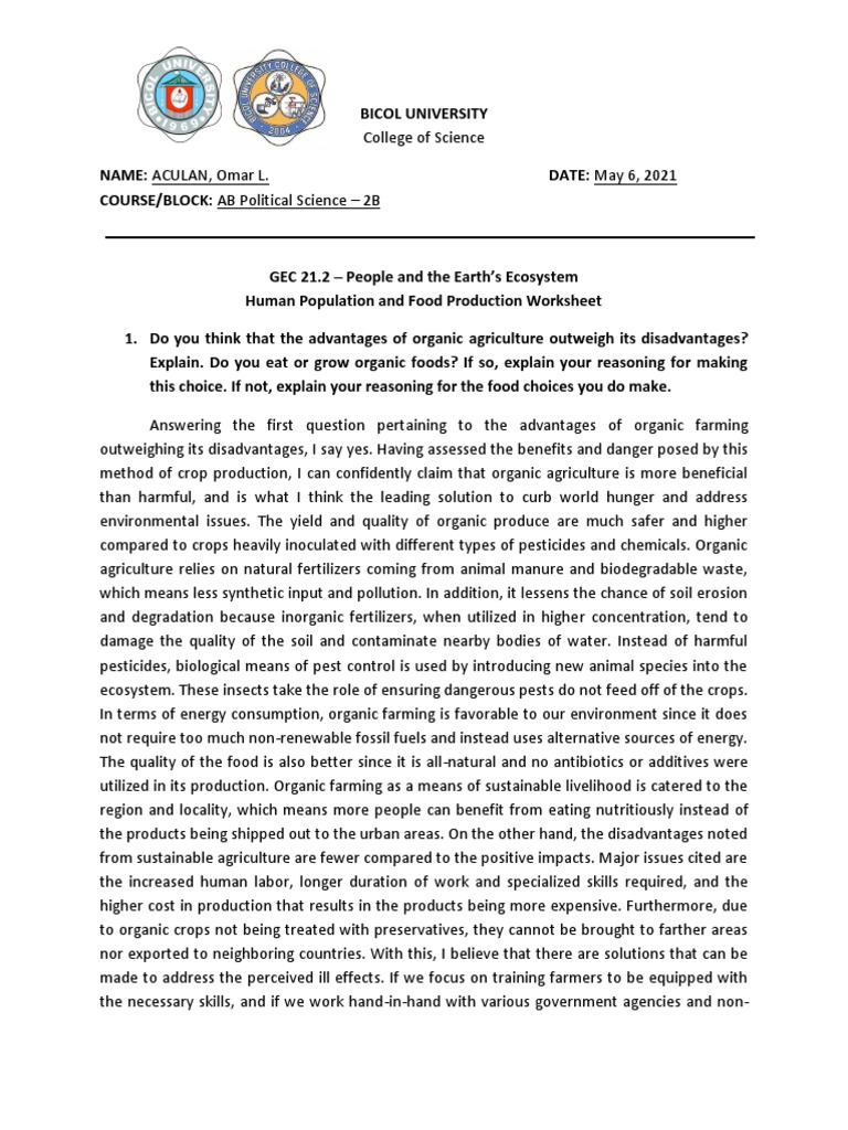 People and The Earth's Ecosystem - Human Population and Food Production ...