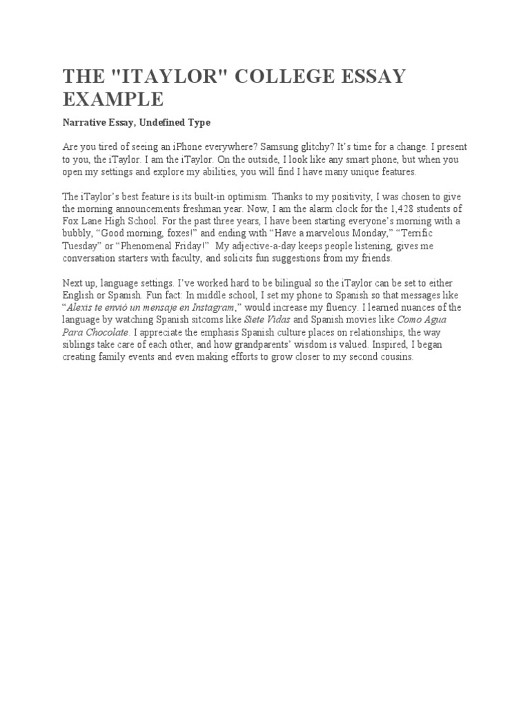 Narrative Essay Example College