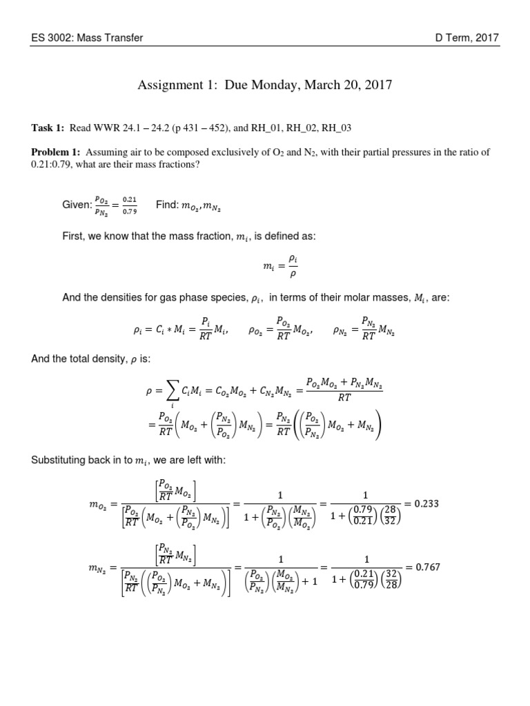 ES3002 D17 HW 01 Solution | PDF | Diffusion | Mole (Unit)