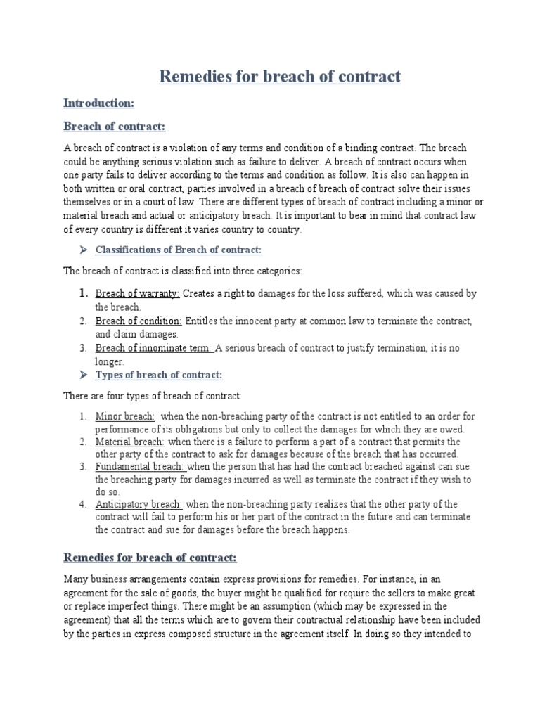 Remedies For Breach of Contract | PDF | Breach Of Contract | Damages