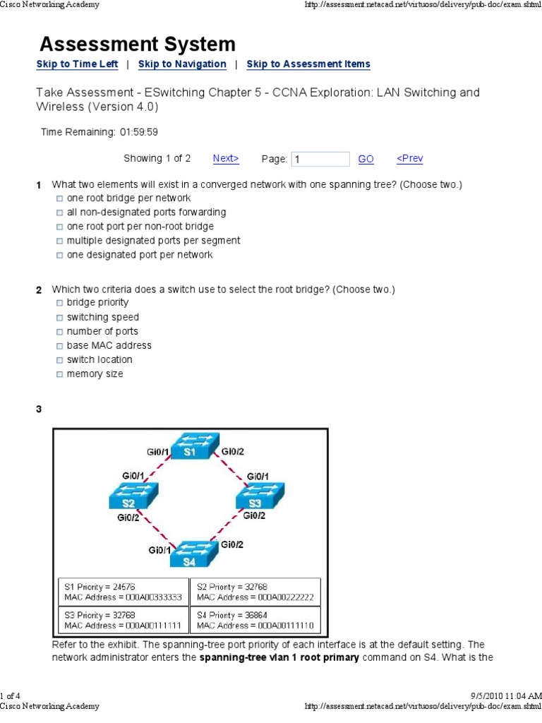 Assessment System: Take Assessment - Eswitching Chapter 5 - Ccna ...