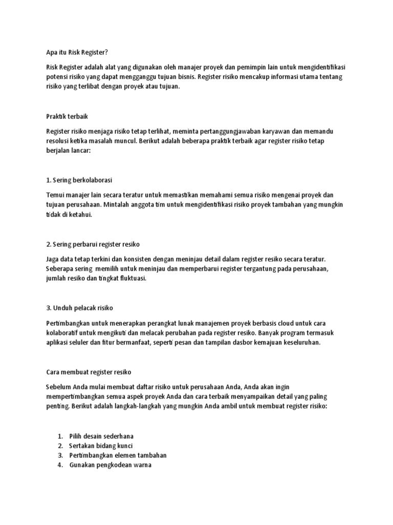Apa Itu Register Risiko | PDF | Bisnis | Seni
