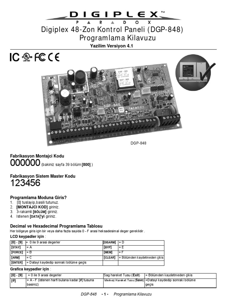 Paradox-Digiplex 48-Zon Kontrol Paneli (DGP-848) | PDF