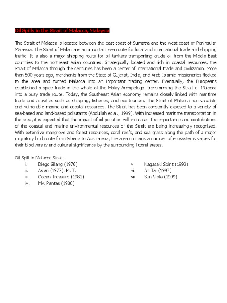 Case Study - Oil Pollution | PDF | Oil Spill | Strait Of Malacca