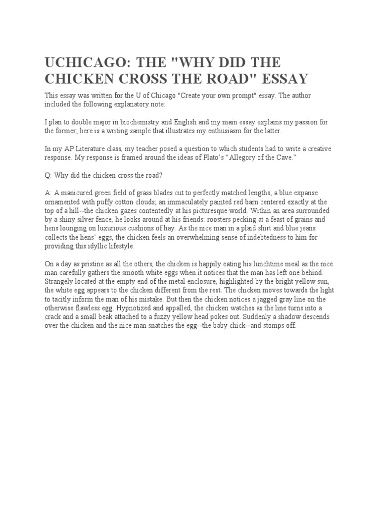 Uchicago: The "Why Did The Chicken Cross The Road" Essay | PDF