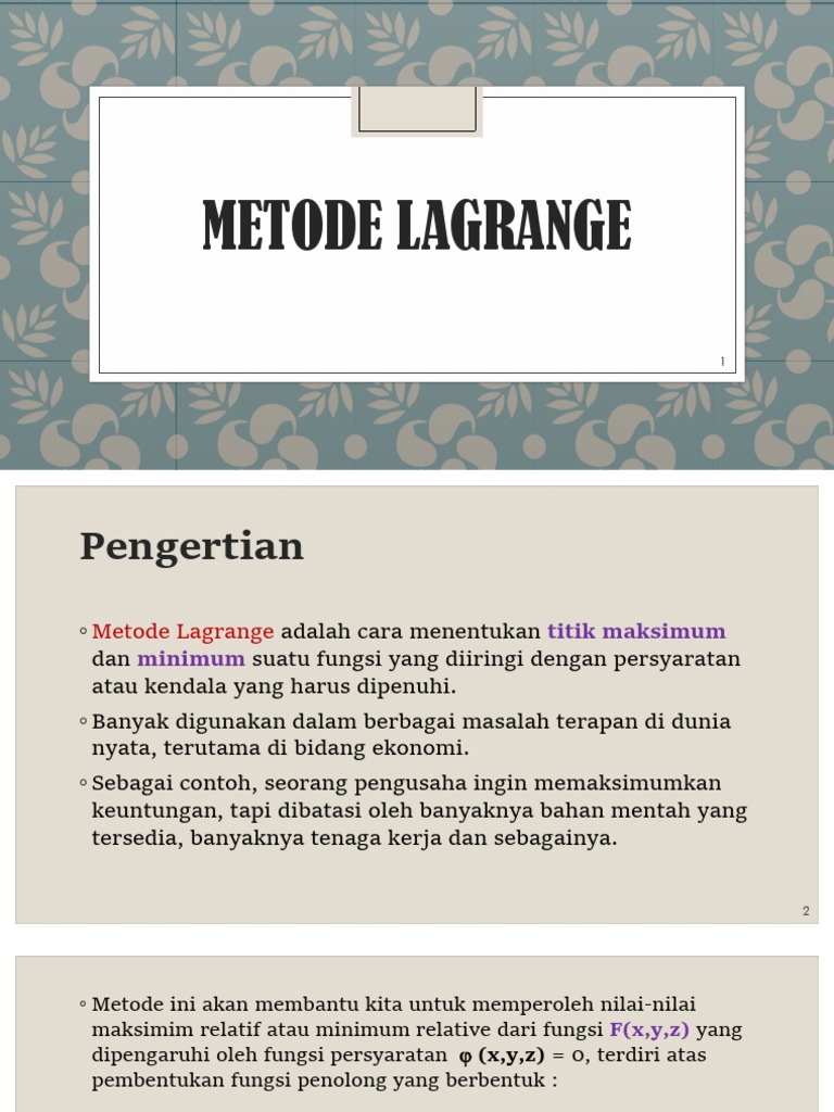 4.2.metode Lagrange | PDF | Metode & Bahan Ajar