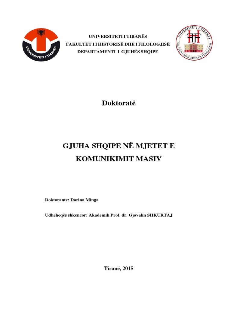 Doktoratura Darina Minga Fakulteti I Histori Filologjise Departamenti I Gjuhesise | PDF