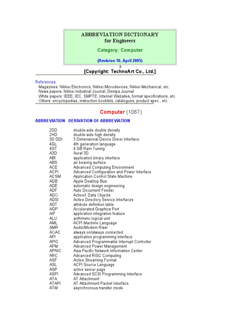 Abbreviation Dictionary For Engineers: Category | PDF | Active ...