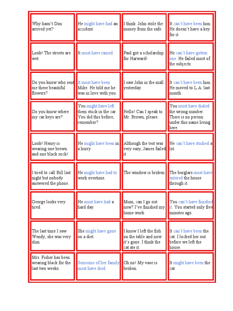 Modals To Make Past Deductions Games 81083 | PDF