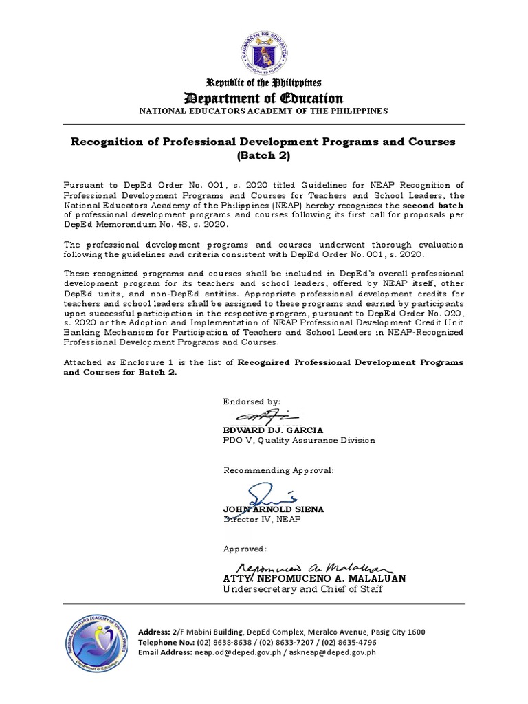 DepEd NEAP Recognition | PDF