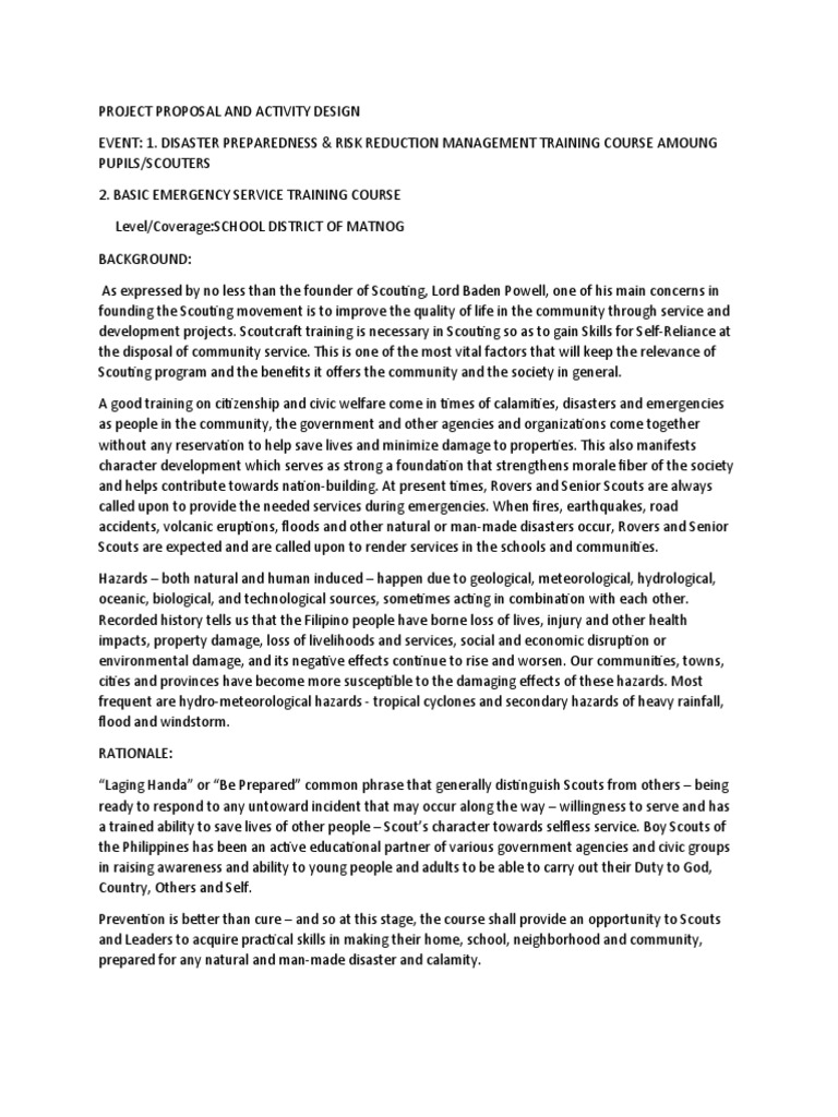 Project Proposal and Activity Design | PDF | Emergency Management ...