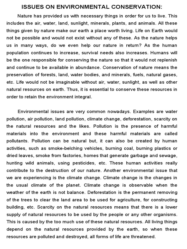 Environmental Conservation Issues | PDF | Nature | Pollution