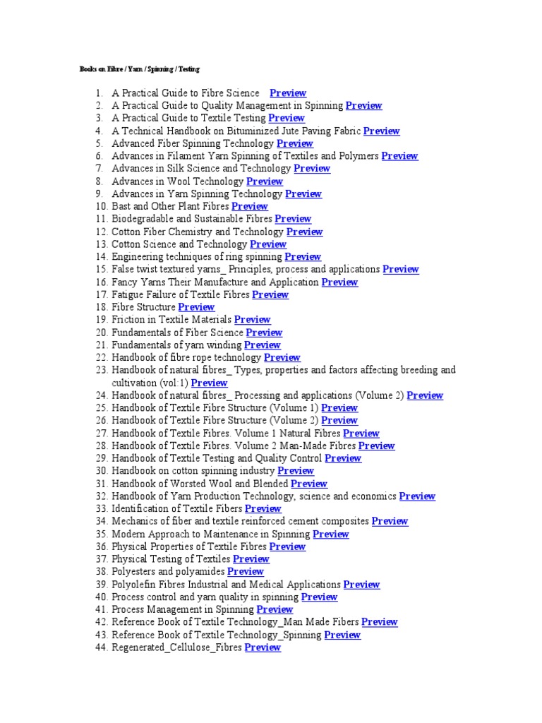Books On Fibre - Yarn - Fabric - Textile Industry | PDF | Textiles | Yarn