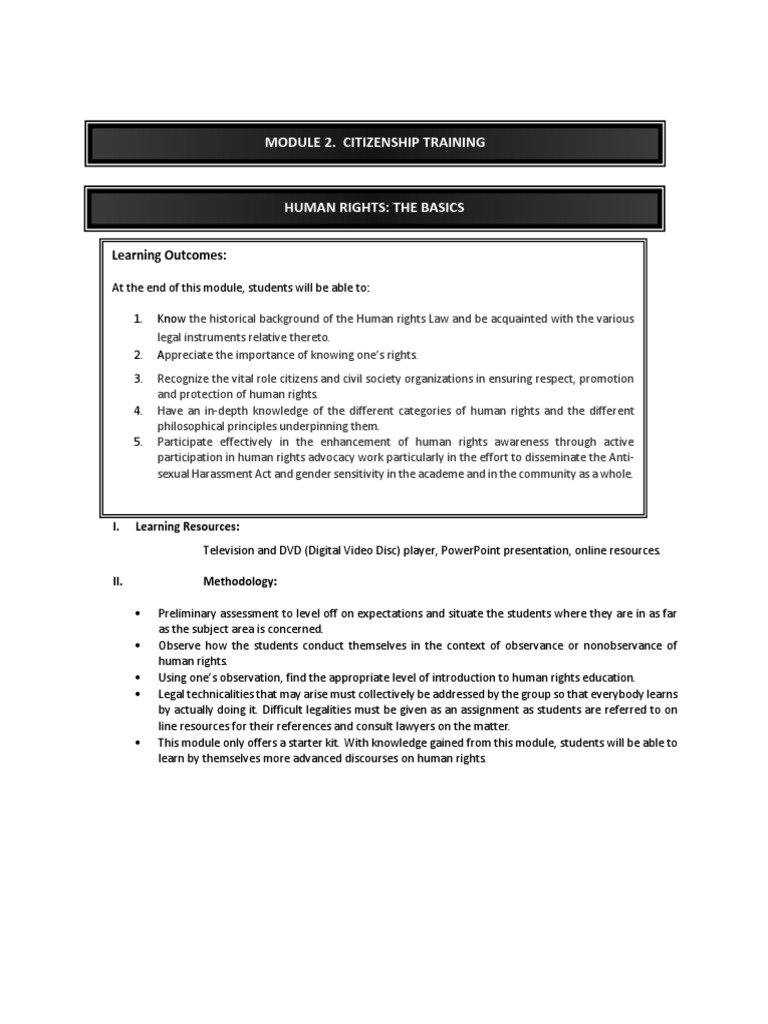 Module 2. Citizenship Training: Learning Outcomes | PDF | Human Rights ...
