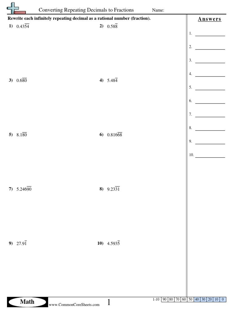 Converting Repeating Decimals To Fractions | PDF | Decimal | Numbers