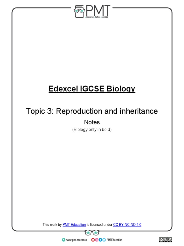 Edexcel Igcse Biology Topic 3 Reproduction And Inheritance Pdf Allele Dominance Genetics