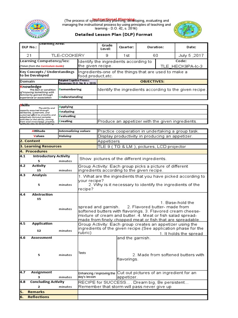 Detailed Lesson Plan (DLP) Format: Instructional Planning | PDF ...