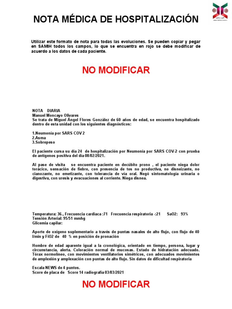Formato de Nota Médica | PDF | Neumonía | Asma