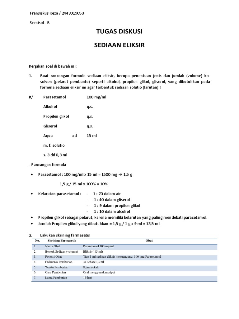 Formula Sediaan Eliksir Parasetamol | PDF | Memasak, Makanan, & Anggur ...