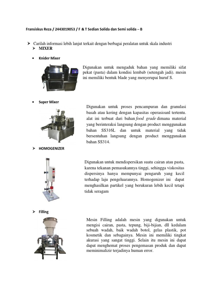 Mixer, Filling, Homogenizer Industri Farmasi | PDF