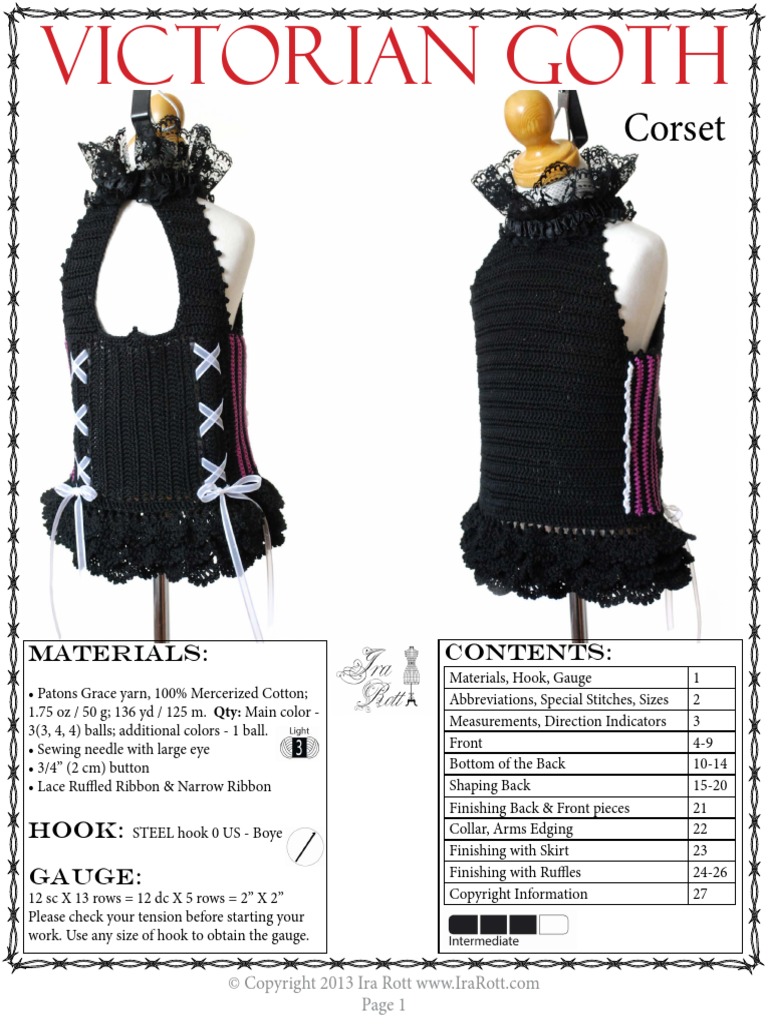 Victorian Goth Corset by Ira Rott | PDF | Crochet | Gauge (Knitting)