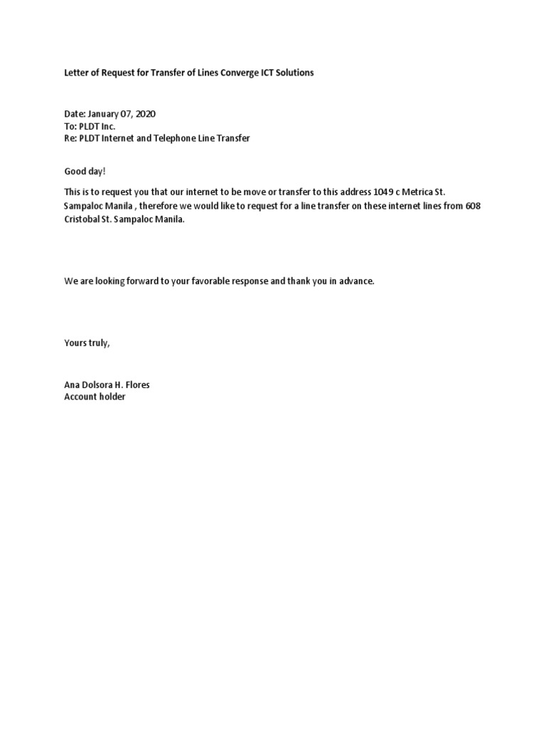 Letter of Request For Transfer of Lines Converge ICT Solutions | PDF ...