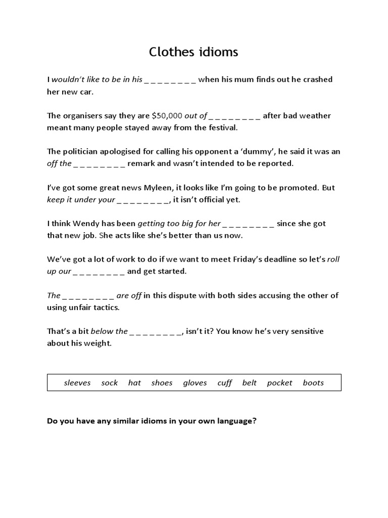 Exploring Common Idioms Through Clothes Metaphors | PDF | Clothing