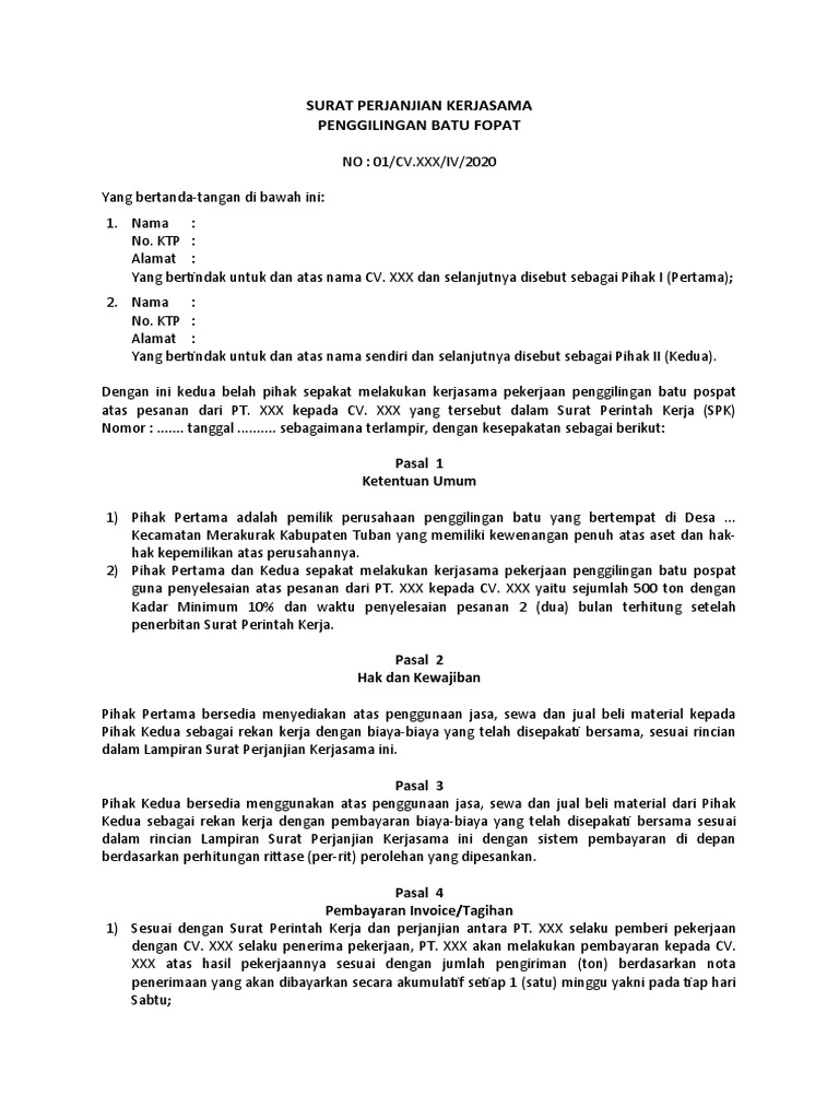 Surat Perjanjian Kerjasama Pdf