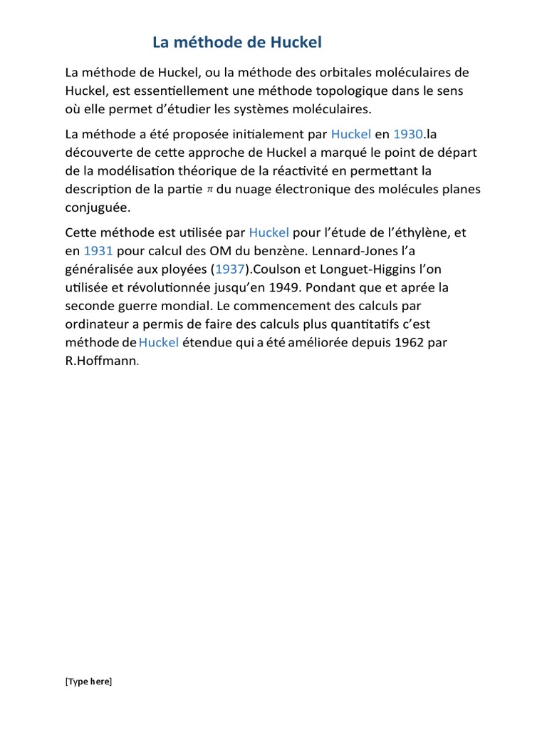 Méthode de Huckel : Fondements et Applications | PDF | Sciences ...